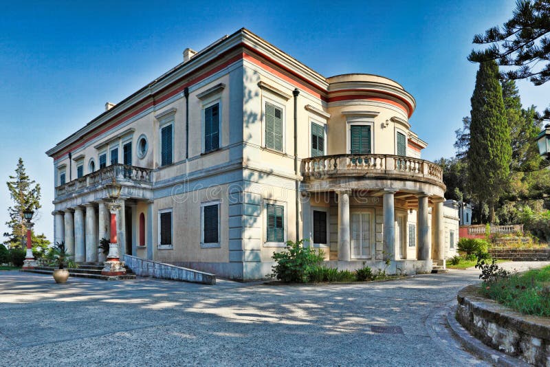 The Mon Repos Palace Wit Its Park in Corfu Town, Greece Stock Photo ...