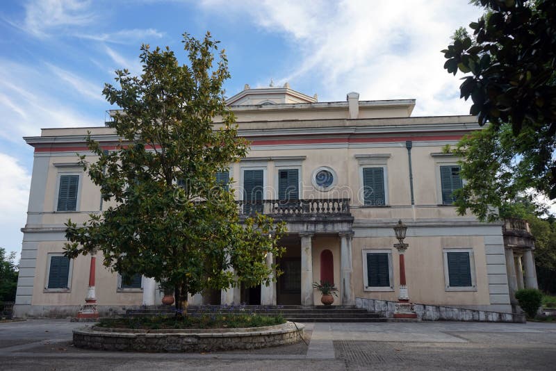 The Mon Repos Palace Wit Its Park In Corfu Town, Greece Stock Photo ...