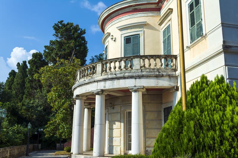 The Mon Repos Palace Wit Its Park In Corfu Town, Greece Stock Photo ...