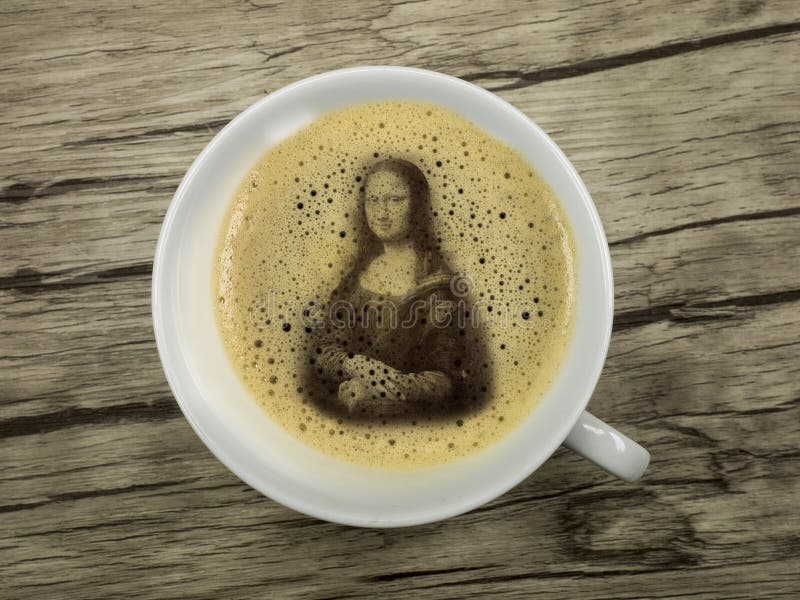 Mona lisa in coffee froth stock photo. Image of exhibition - 89957042