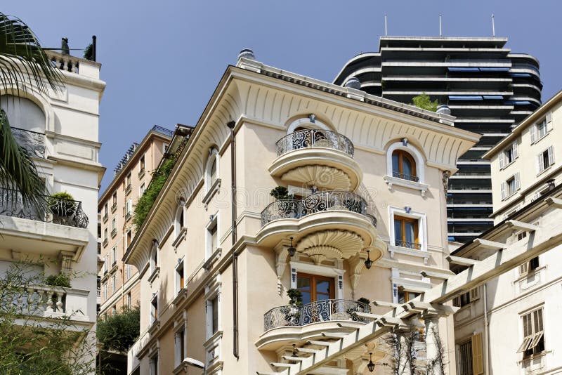 Monaco, Building with Round Balconies Stock Image - Image of facade ...