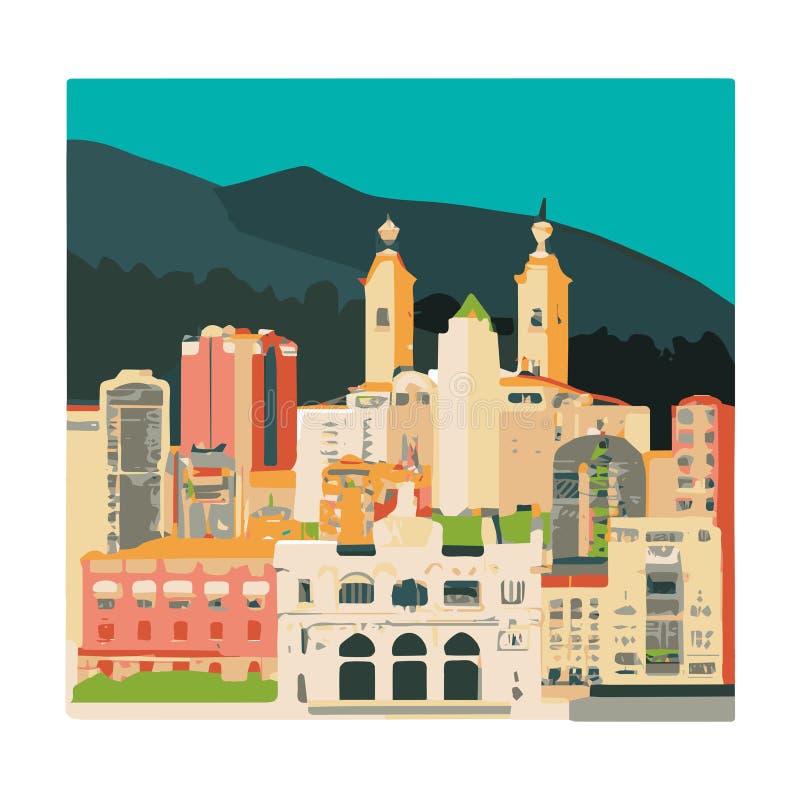 Monaco City Skyline Illustration Stock Vector - Illustration of design ...