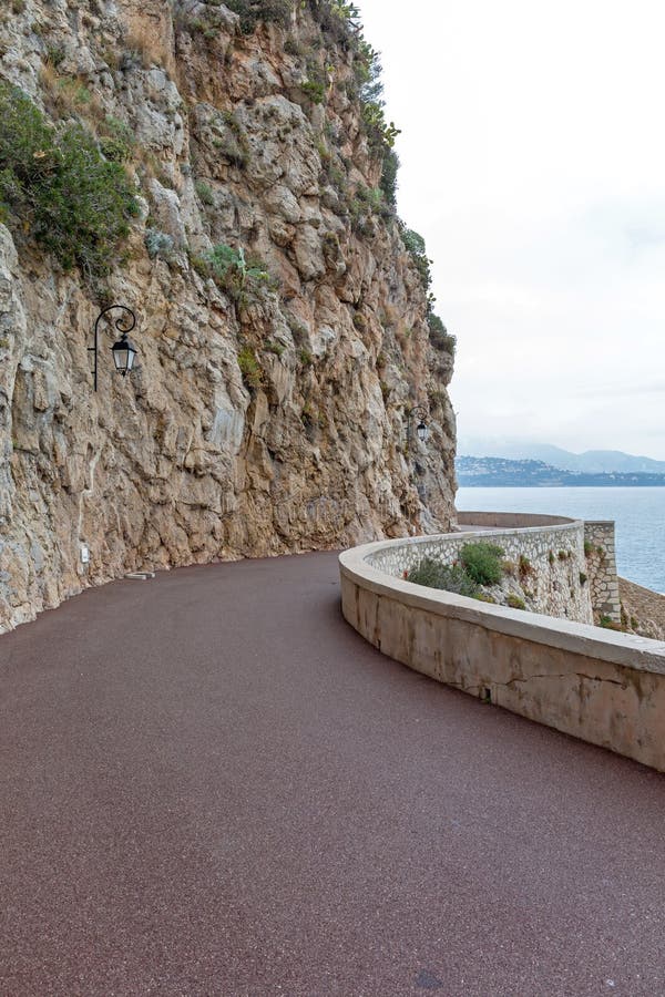 Monaco Curved Road stock photo. Image of wall, coast - 173614408