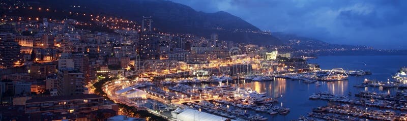 Monaco harbor night scene stock image. Image of coastline - 7178853