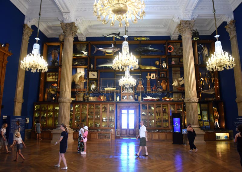 Monaco - June 23, 2019: Visitors in the Oceanographic Museum of Monaco ...
