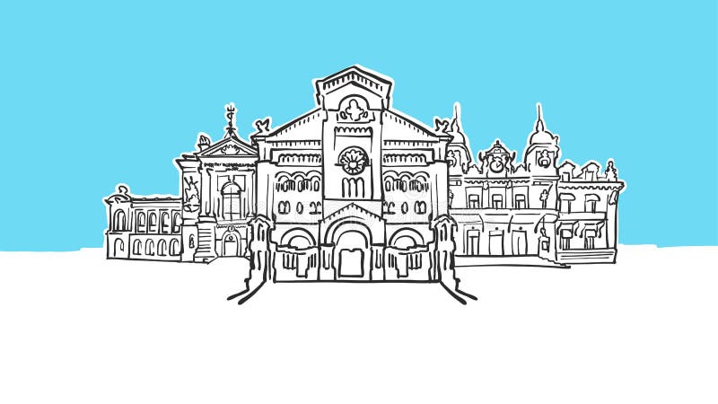 Monaco famous architecture stock vector. Illustration of line - 136092227