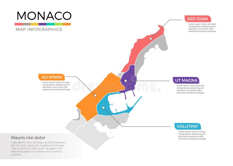 Monaco Map Infographics Vector Template with Regions and Pointer Marks ...