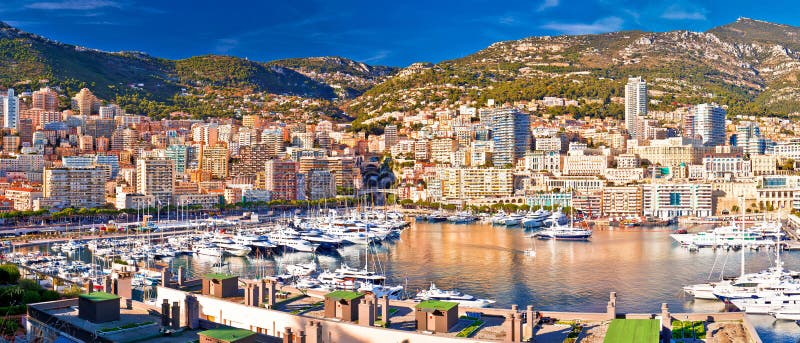 Monaco and Monte Carlo Cityscape and Harbor Colorful Panoramic View ... Monaco and Monte Carlo Cityscape and Harbor Colorful Panoramic View ...