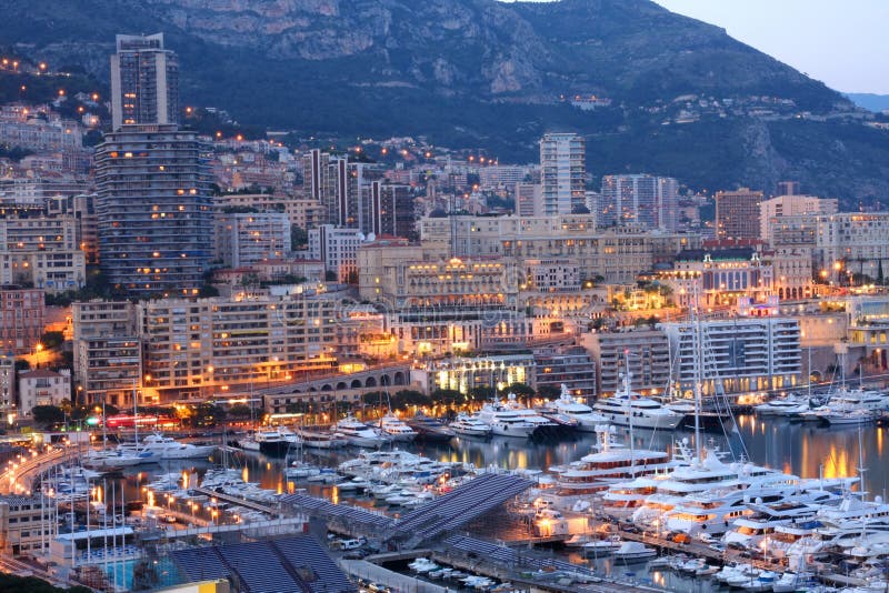 Monaco at night stock photo. Image of monaco, mountain - 9301140