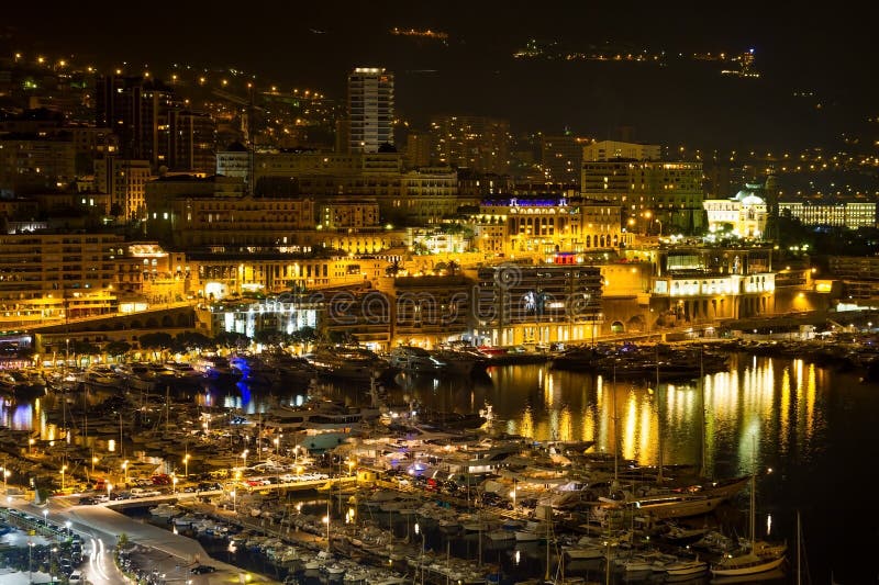 Monaco at night stock photo. Image of evening, port - 144680128