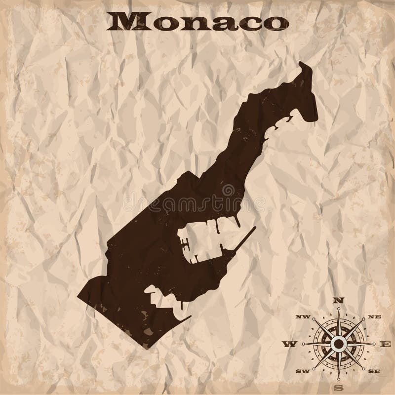 Monaco Old Map with Grunge and Crumpled Paper. Vector Illustration ...
