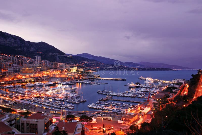 Night scene of Monaco Bay stock image. Image of evening - 4344067