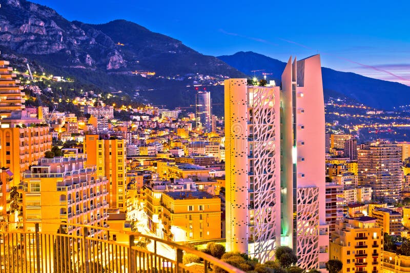 Monaco Waterfront Skyscrapers Golden Sunset View Stock Photo - Image of ...