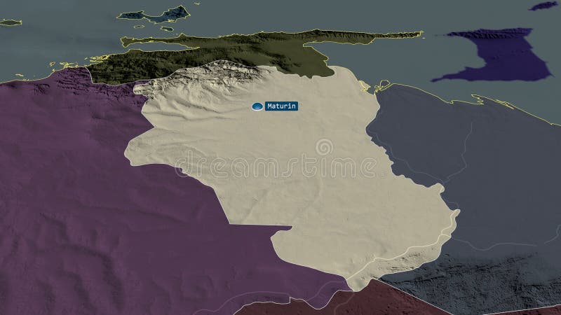 Monagas, Venezuela - Highlighted with Capital. Administrative Stock ...