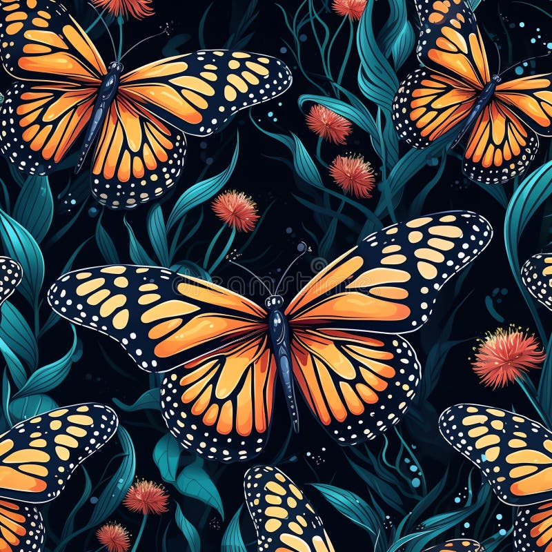 Monarch Butterflies Background, Design Seamless Pattern Stock ...