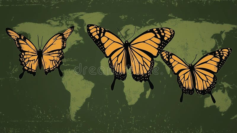 Monarch Butterflies Flying Global Map, Conservation Stock Image - Image ...