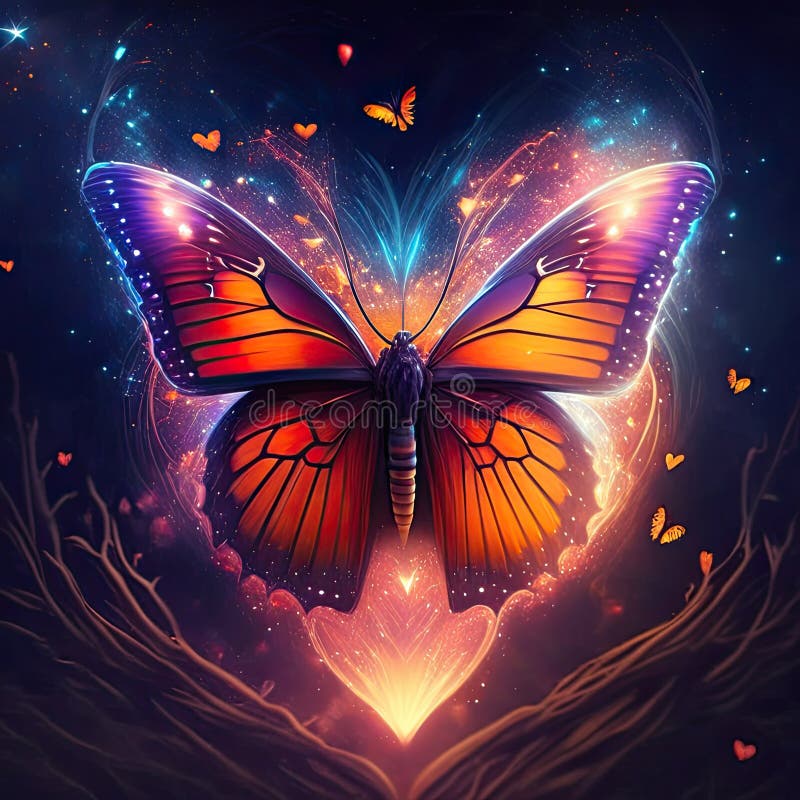 Psychedelic Monarch Butterfly Flying Over Desert with Vibrant Mosaic ...