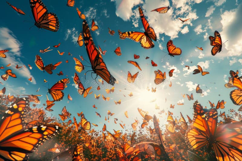 Monarch Butterfly Migration Thousands Soaring in Ultra Wide Angle Scene ...