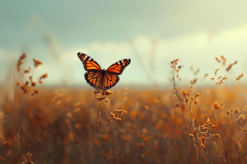 Monarch Butterfly Perched on a Flower in a Field Stock Photo - Image of ...