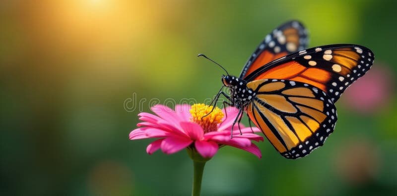 Monarch Butterfly Perched on Flower, Side View, Monarch, Side View ...