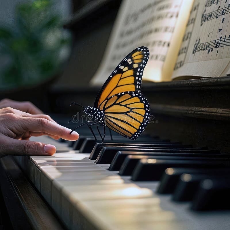 Monarch Butterfly on a Piano Keyboard Stock Illustration - Illustration ...
