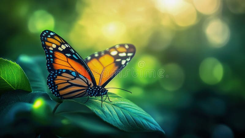 Monarch Butterfly Resting on a Leaf in the Sunlight Stock Illustration ...