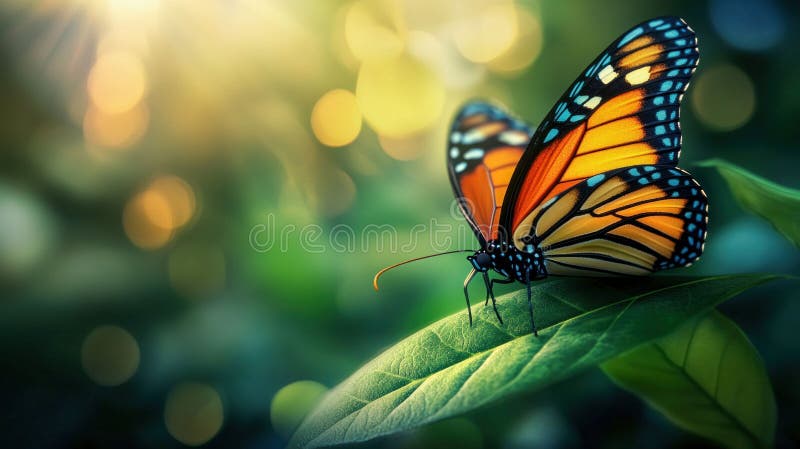 Monarch Butterfly Resting on a Leaf in the Sunlight Stock Illustration ...