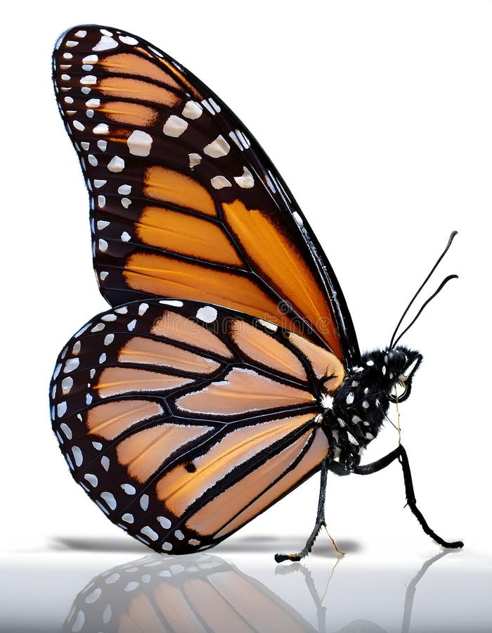 Monarch Butterfly Side View with Detailed Orange and Black Wing Pattern ...