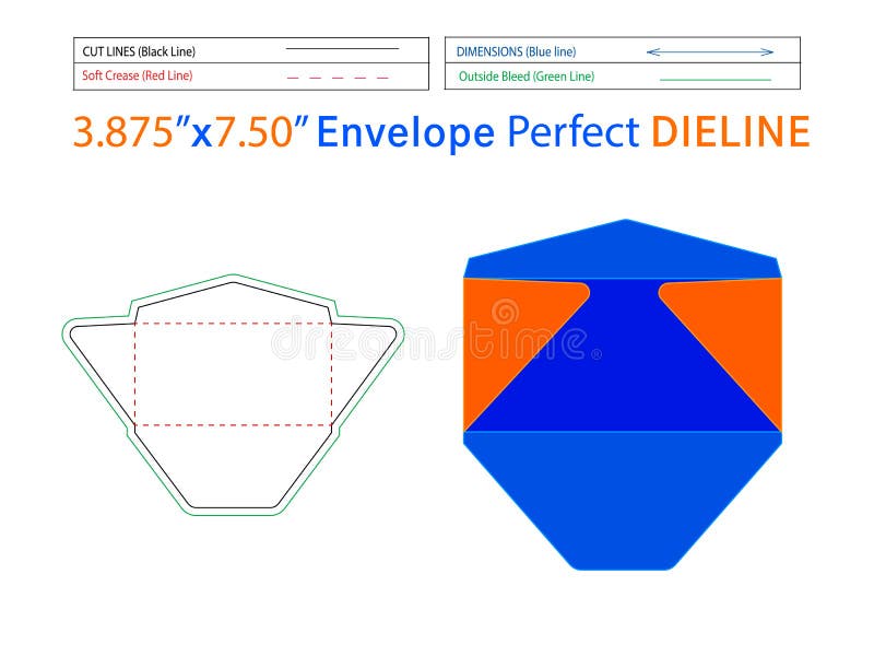 Monarch Envelope Dieline Template and 3D Envelope Editable Easily ...