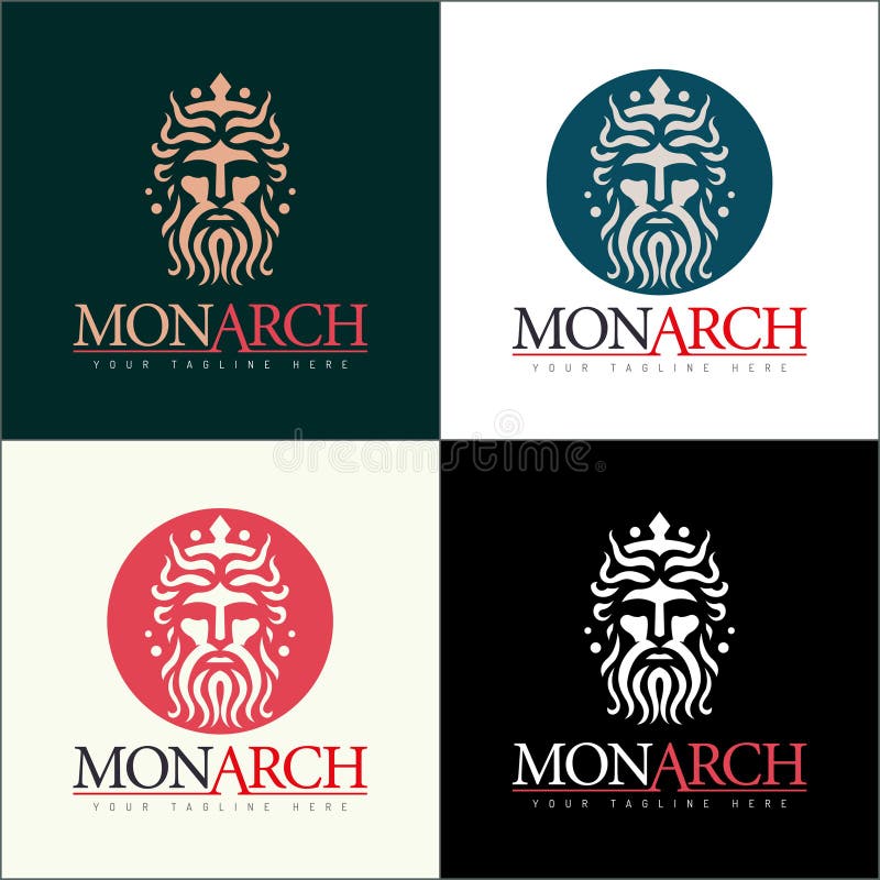 Monarch King Crown Face Head Silhouette Logo Set Design Template Stock ...