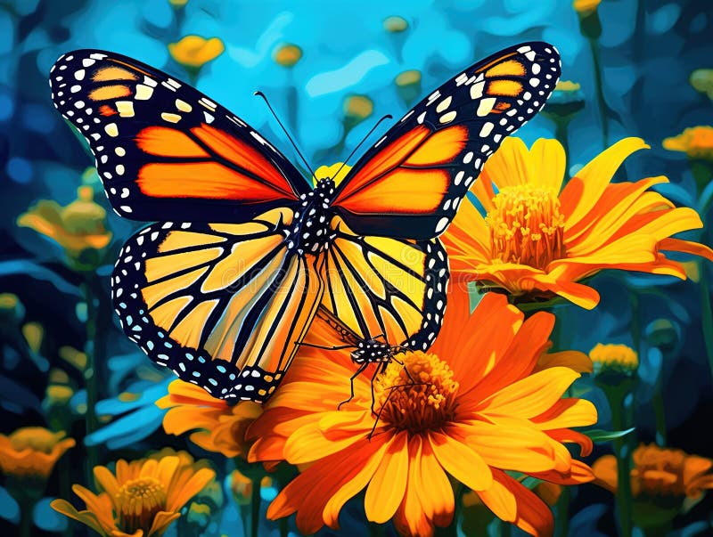 Ai Generated Illustration Wildlife Concept of Monarch on Orange Flower ...