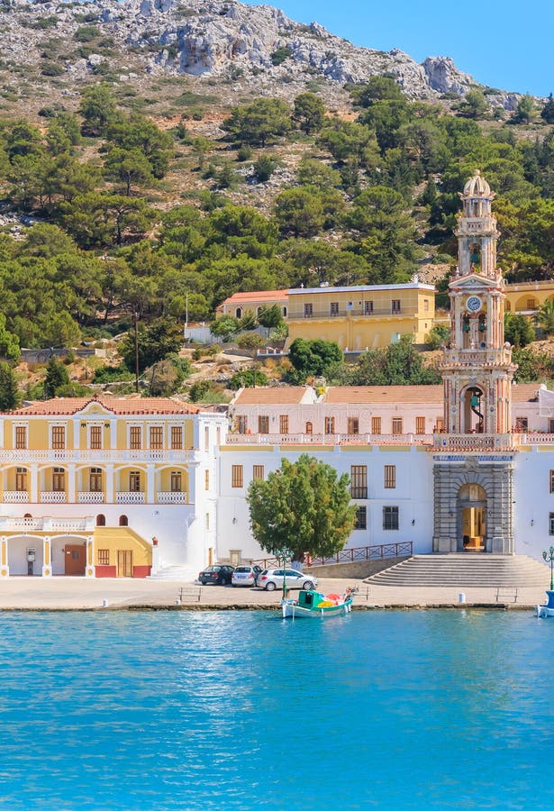 Monastero Panormitis Isola Di Symi La Grecia Immagine Stock - Immagine ...