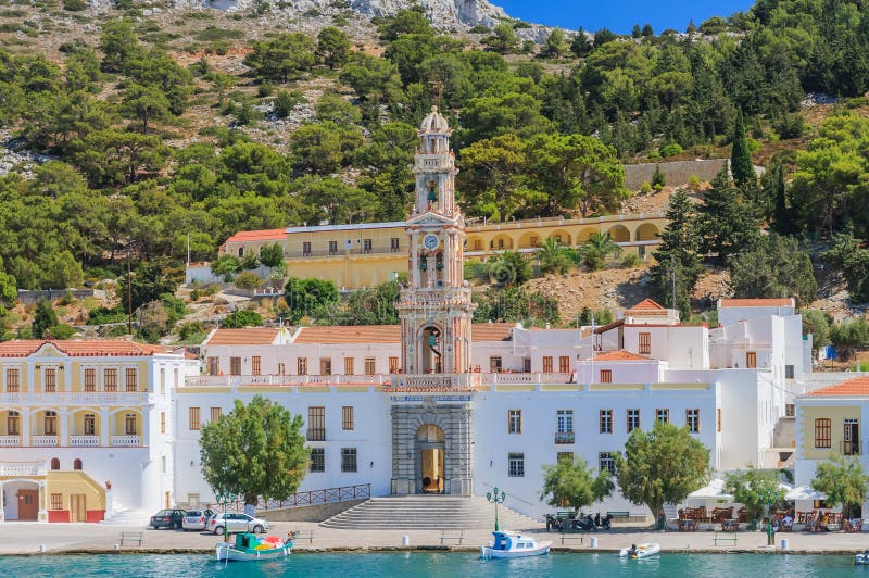 Monastero Panormitis Isola Di Symi Immagine Stock - Immagine di egeo ...