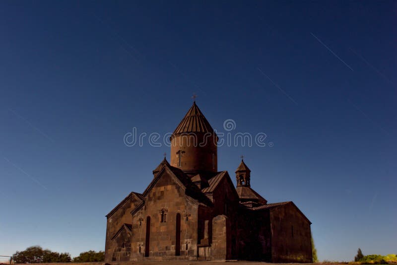 Monastery on the Background of the Star Trails. Beautiful Night Sky ...