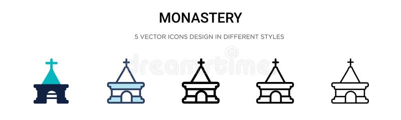 Monastery Icon in Different Style Vector Illustration. Two Colored and ...