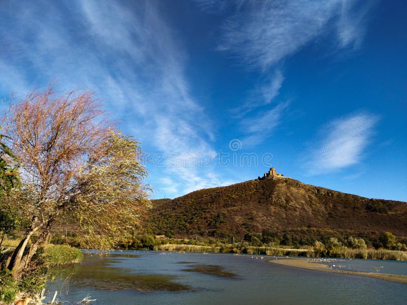 Monastery of the Jvari from the Coast of the Confluence of Aragvi and ...