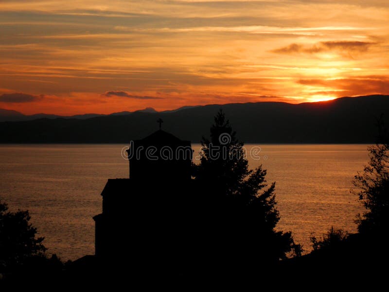 Monastery Lake Sunset stock image. Image of macedonia - 38995111
