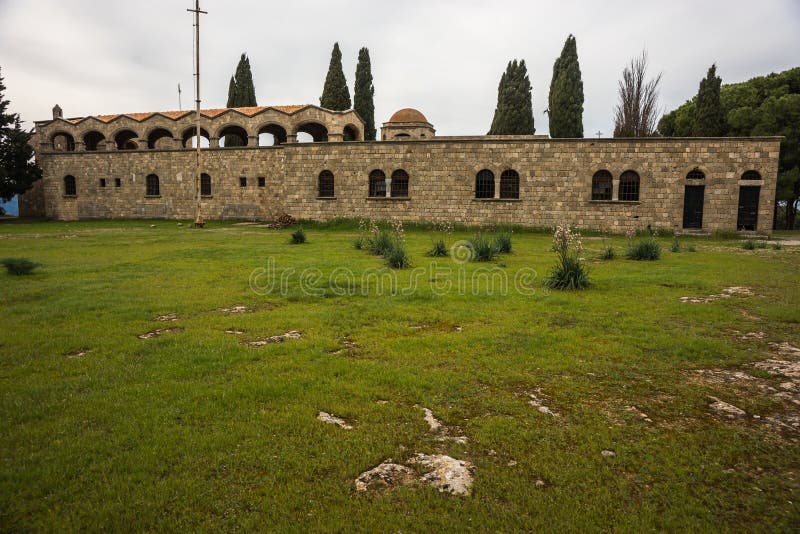 Monastery on Mount Filerimos, Rhodes, Greece Stock Image - Image of ...
