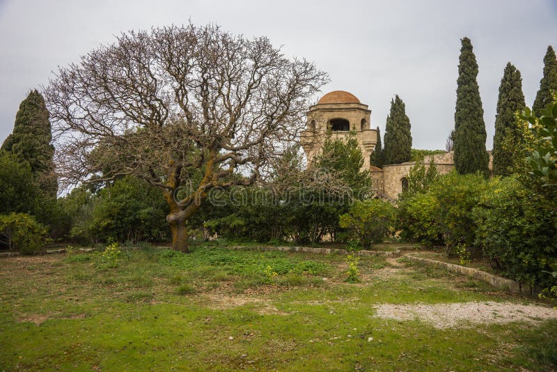 Monastery on Mount Filerimos, Rhodes, Greece Stock Photo - Image of ...