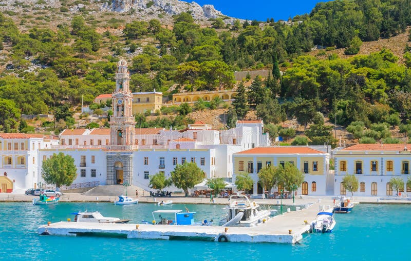 Monastery Panormitis. Symi Island Stock Image - Image of panormitis ...