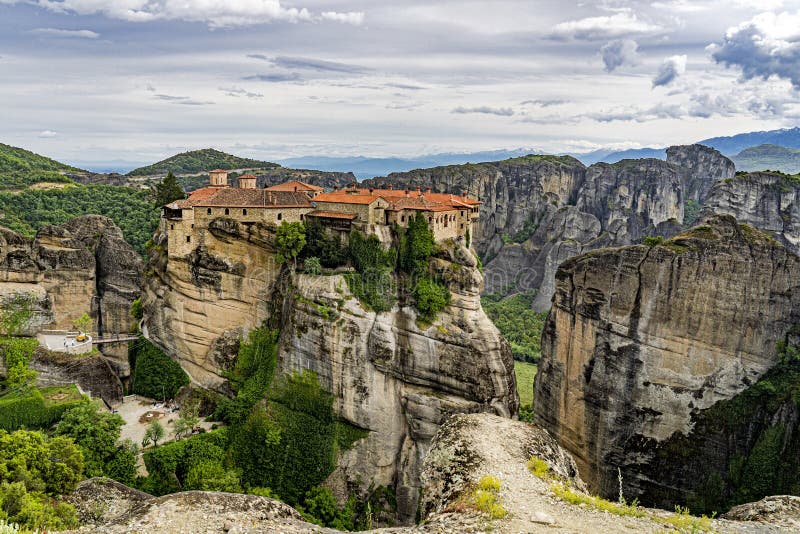 A Monastery on a Rock Column in Meteora Stock Image - Image of world ...