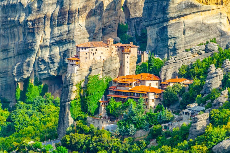Monastery of Roussanou at Meteora, Greece Stock Photo - Image of hill ...