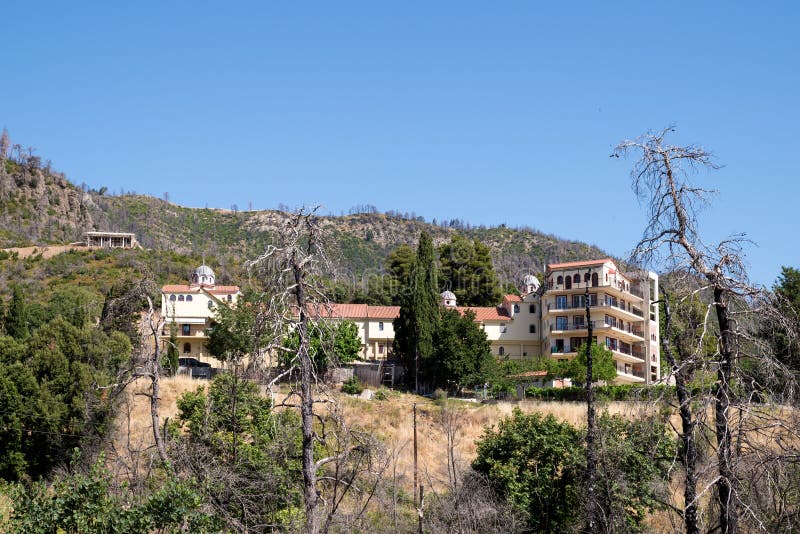 The Monastery of Saint David in North Evia, Greece, Surrounded by Burnt ...