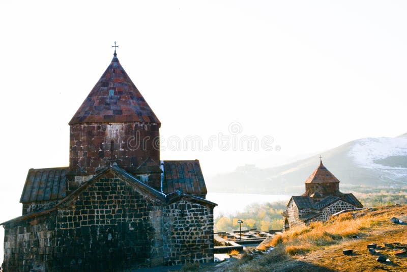 The Monastery of Sevanavank Rises on Sevan Peninsula Stock Image ...