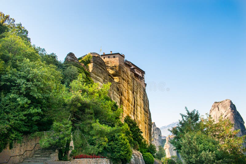 Monastery on Top of the Mountain, Meteora, Greece Stock Photo - Image ...