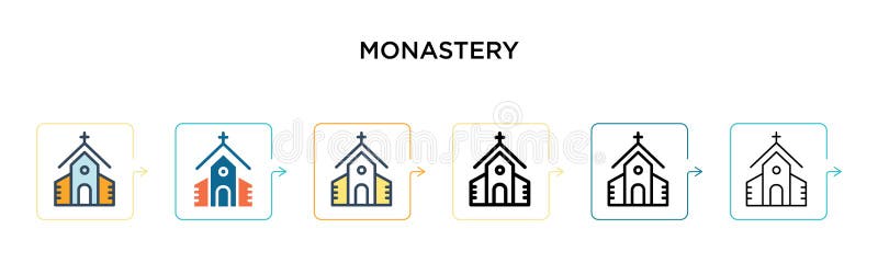 Monastery Vector Icon in 6 Different Modern Styles. Black, Two Colored ...