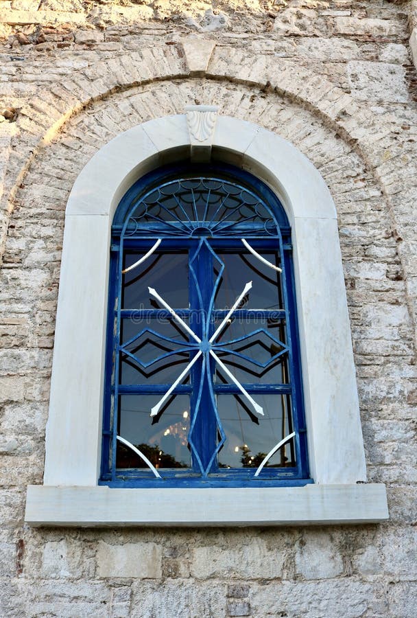 Monastery window in Samos stock image. Image of window - 255026747