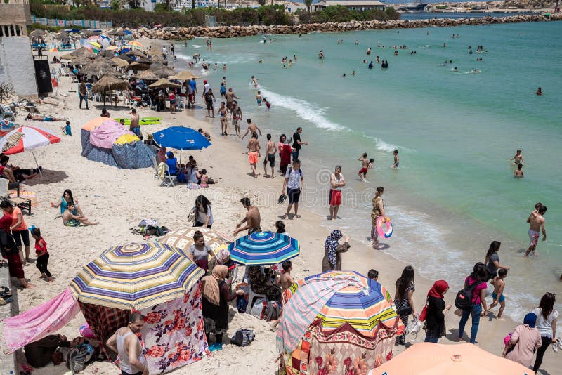 MONASTIR, TUNISIA - JUNE 16, 2016: Public Beach in Monastir, Tunisia ...