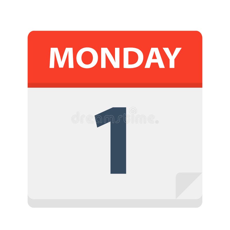Monday 1 - Calendar Icon. Vector Illustration of Week Day Paper Leaf ...