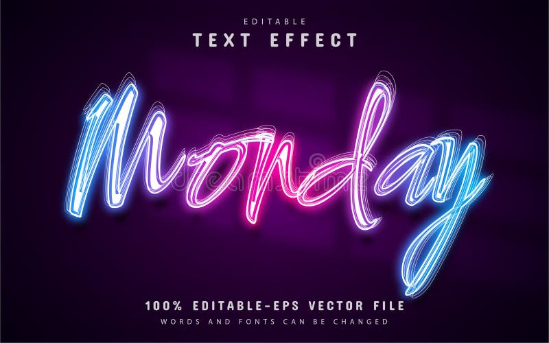 Monday neon text effect stock vector. Illustration of card - 256145596